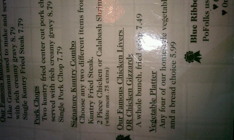 Menu at PoFolks Restaurant, Saint Petersburg, 34th St N