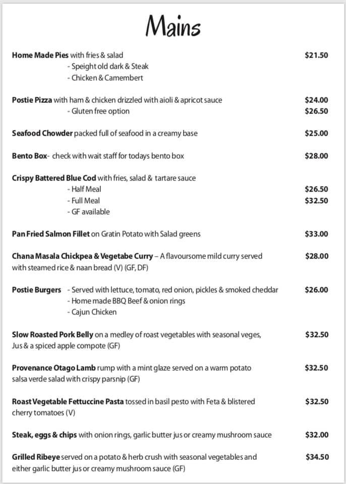 Menu at Post Office Cafe And Bar, Clyde