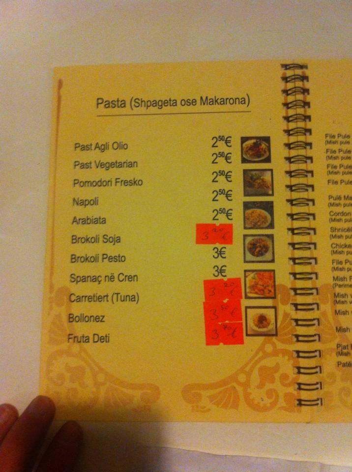 Menu at Restaurant "Erisi" Foods-Caffe, Prishtina