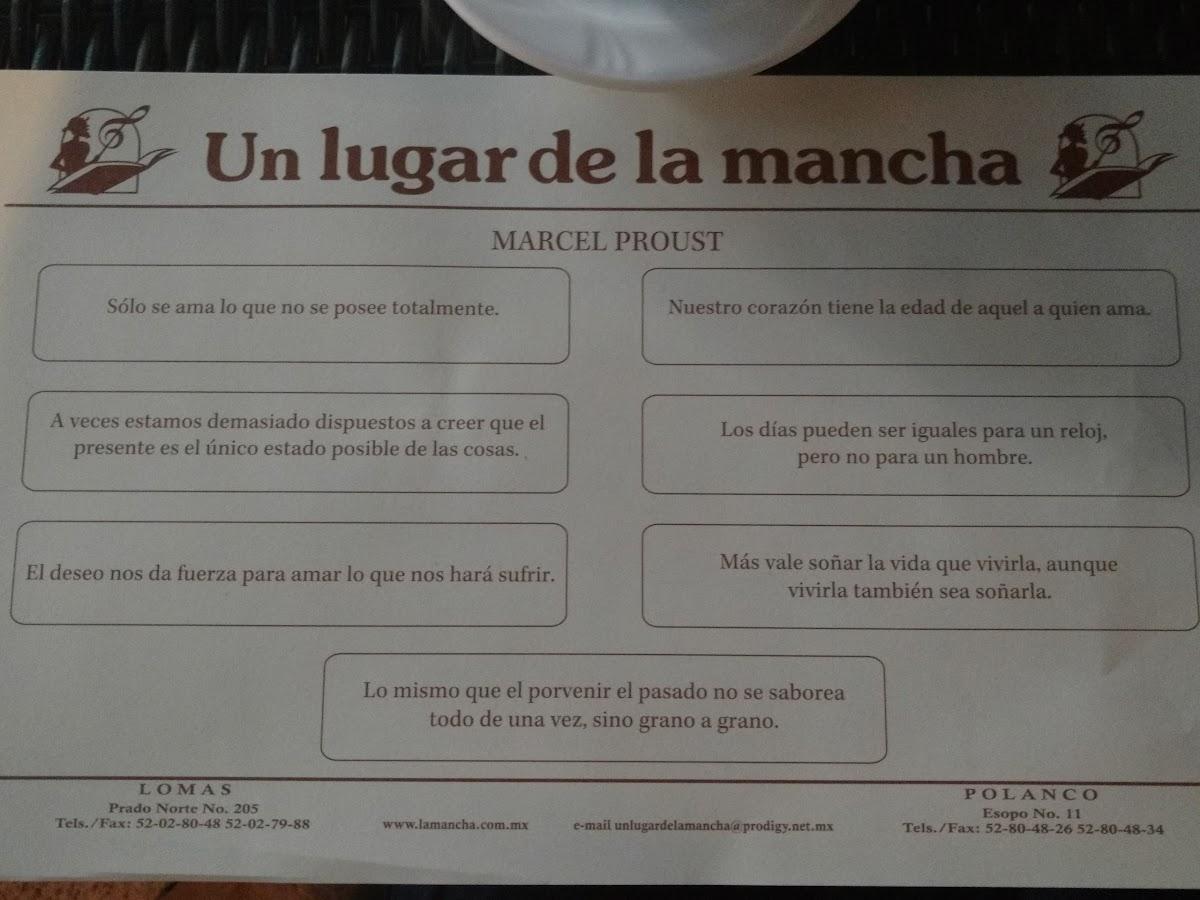 Carta de cafetería Un Lugar de la Mancha, Ciudad de México, Av. Lomas ...