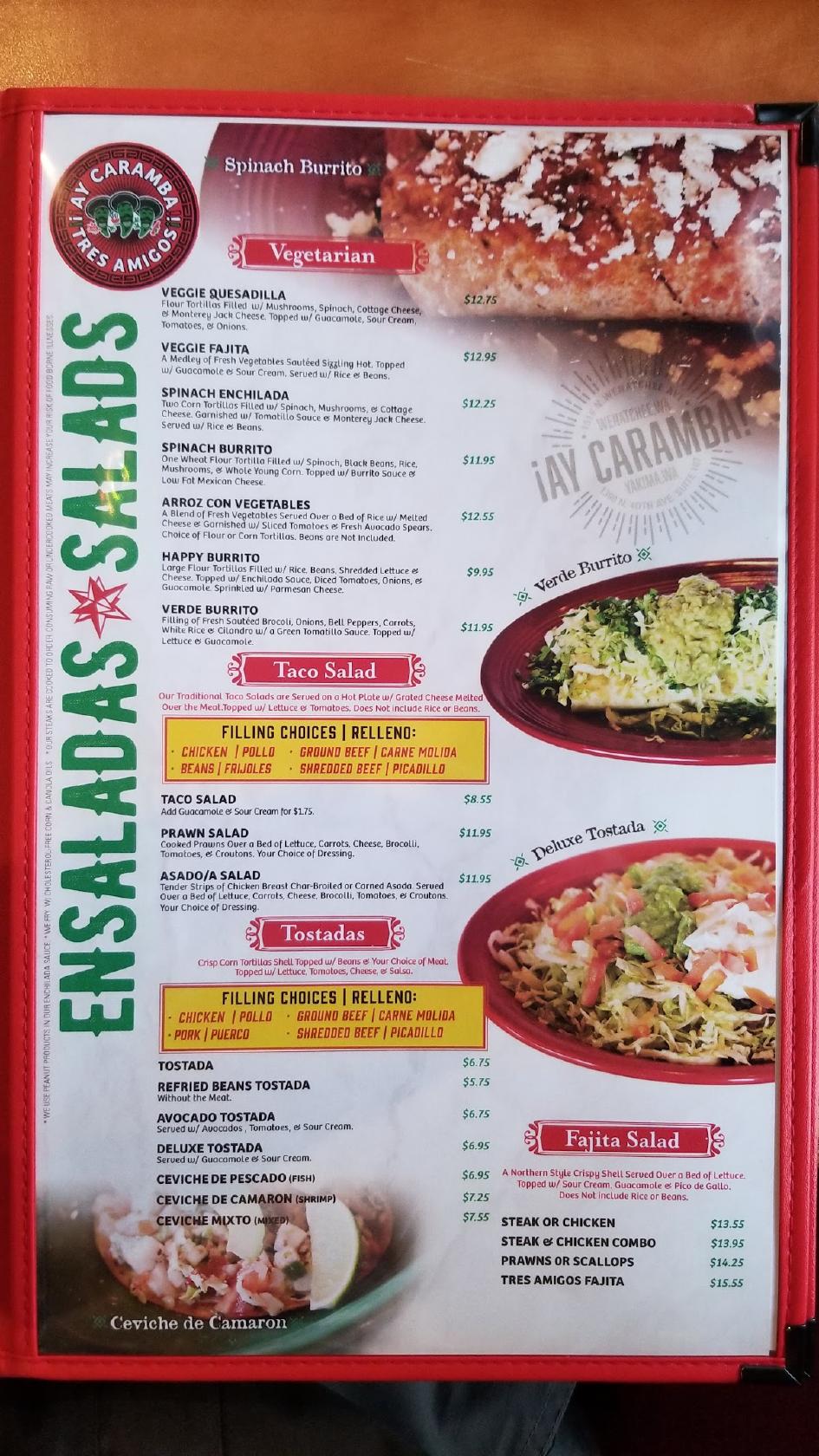 Menu at Ay Caramba Tres Amigos restaurant, Wenatchee