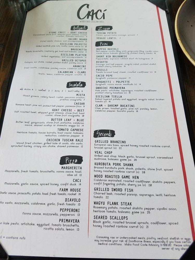 Menu at CACi Wood-Fired Grill restaurant, Eagle
