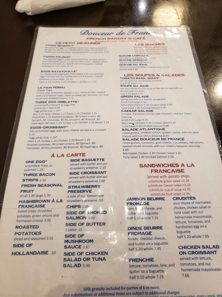 Menu at Douceur De France cafe, Marietta, 277 South Marietta Pkwy SW