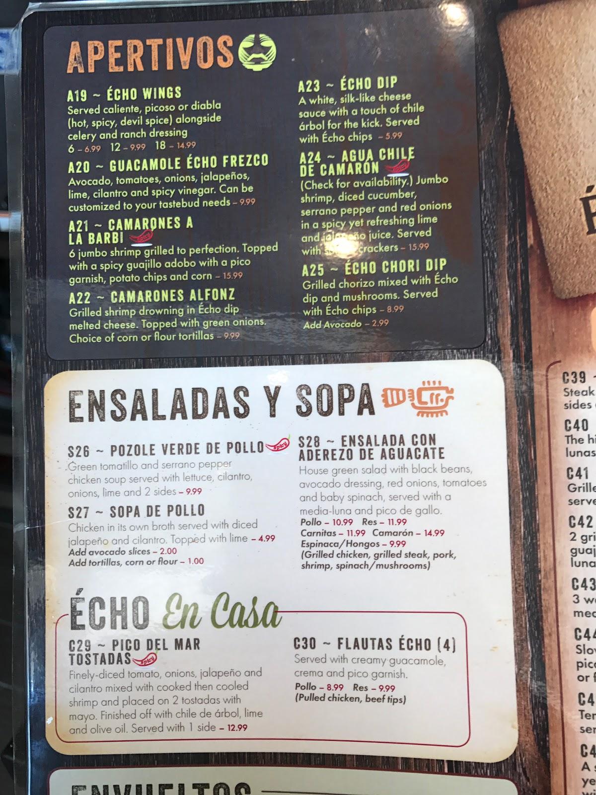 Menu at Echo Frezco Cocina Mexicana restaurant, Shrewsbury