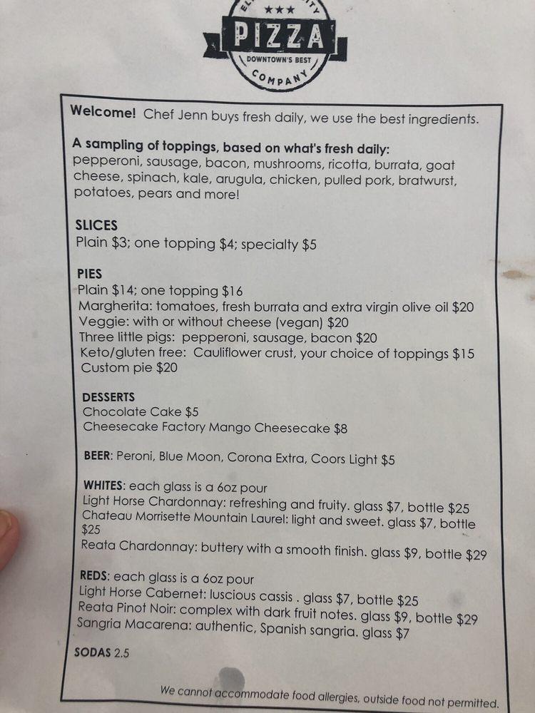 Menu at Elizabeth City Pizza Company pizzeria, Elizabeth City
