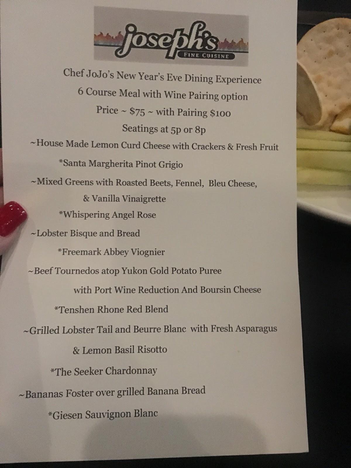 Menu at Joseph's Fine Cuisine pub & bar, Springfield