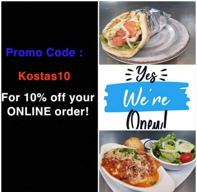 Menu at Kosta's Kitchen restaurant, Charlotte