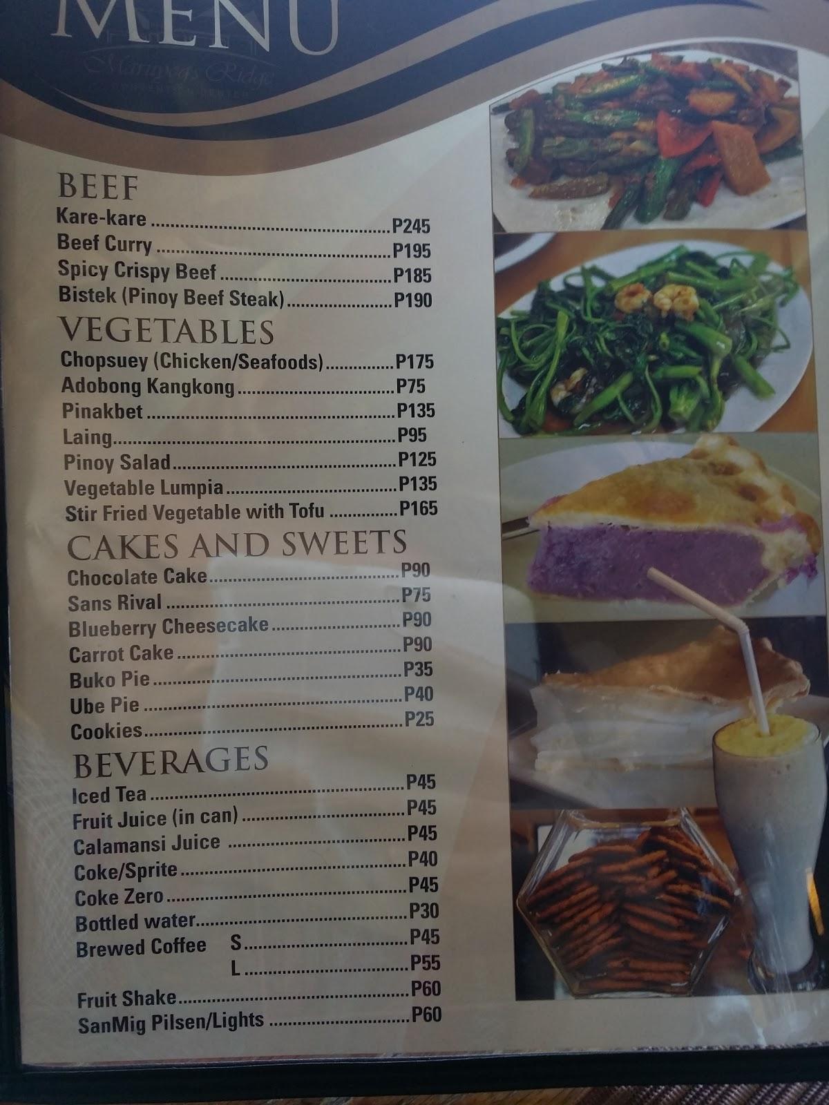 Menu at Maruyog's Ridge Café & Resto restaurant, Brooke's Point
