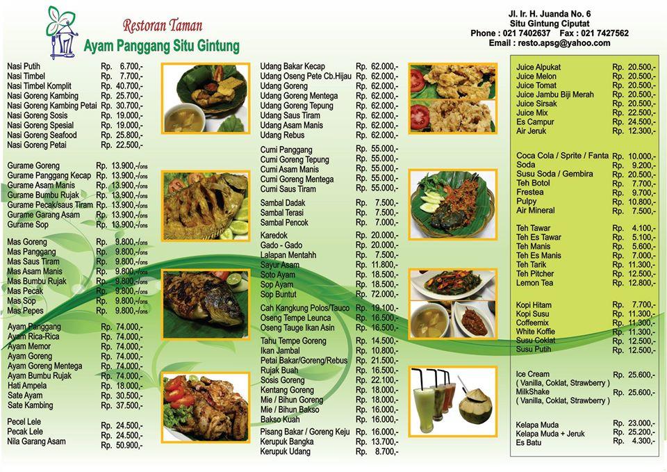 Menu at Restoran Taman Ayam Panggang Situ Gintung restaurant, South ...