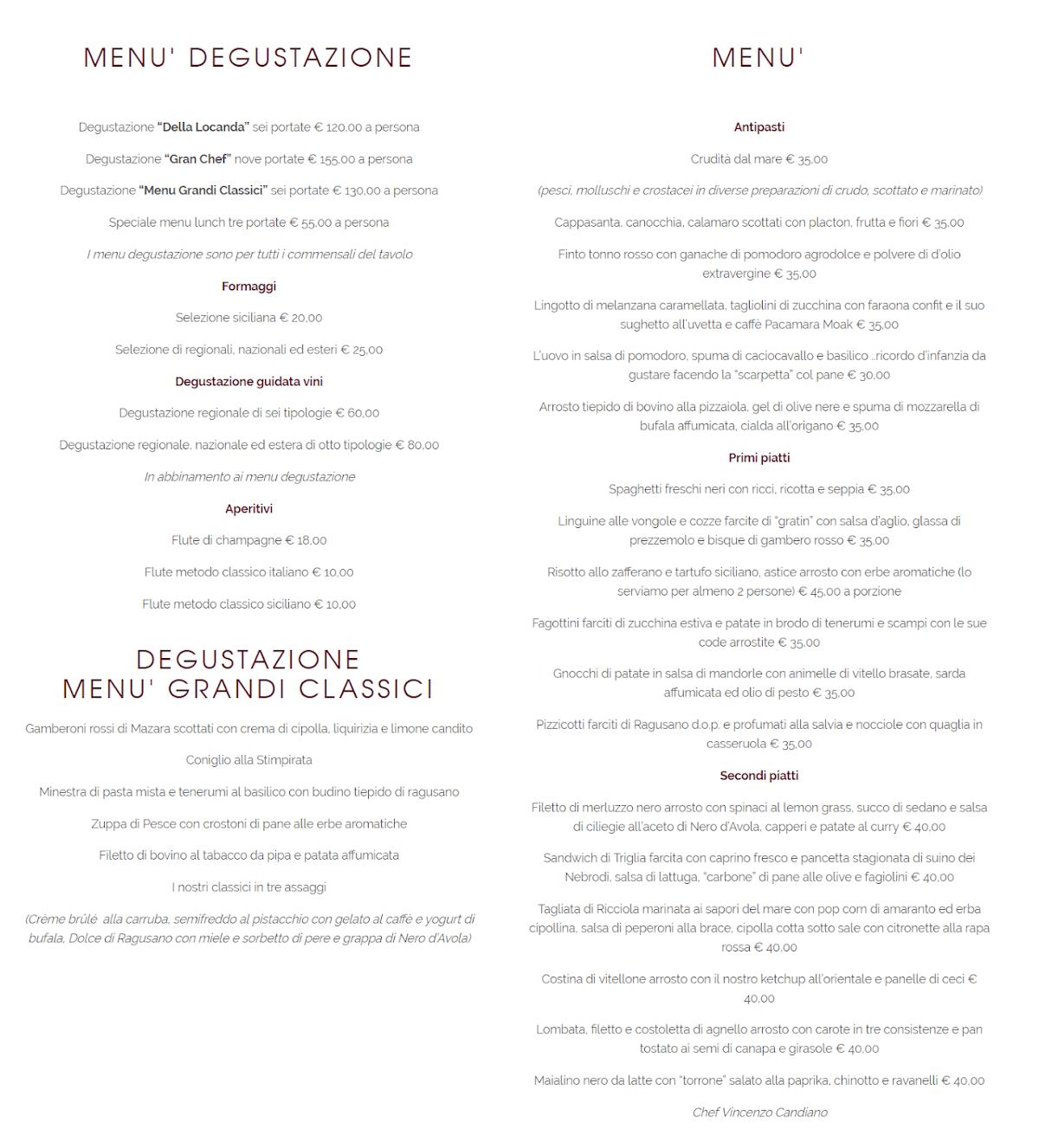 Menu da Ristorante Locanda Don Serafino, Ragusa