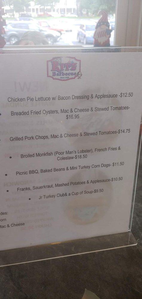 Menu at Ritz Barbecue, Allentown
