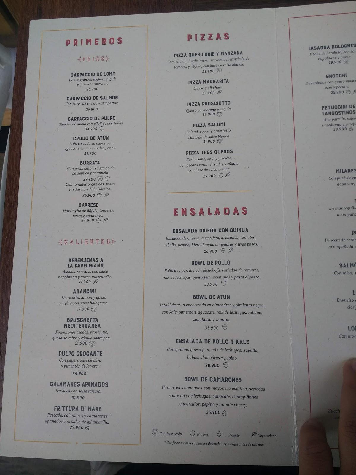 Carta del restaurante Semolina-109, Bogotá, Cl. 109 #17-63