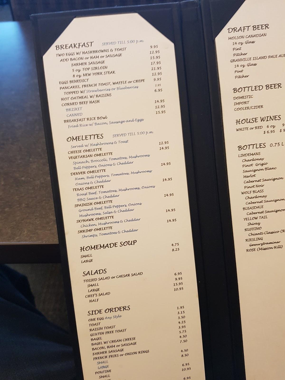 Menu at Skyhawk Restaurant, Delta