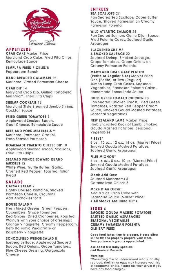 Menu at The Schoolfield Restaurant, Danville