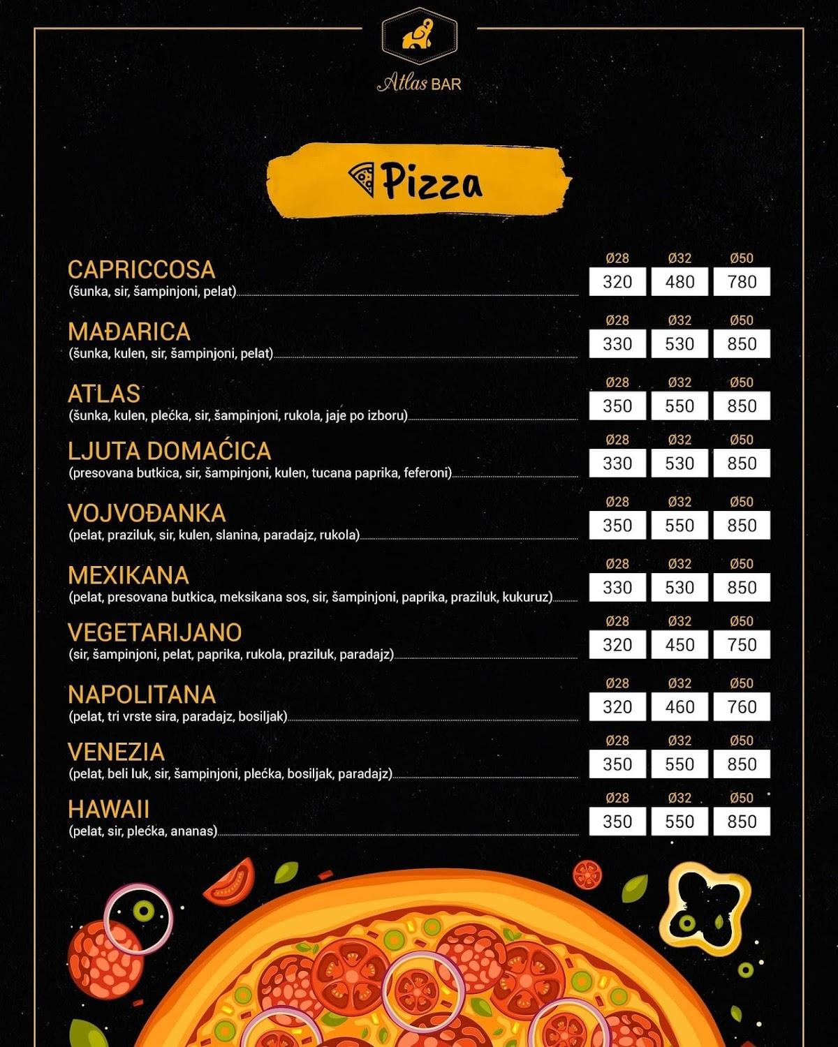 Menu at Atlas BAR, Kisač