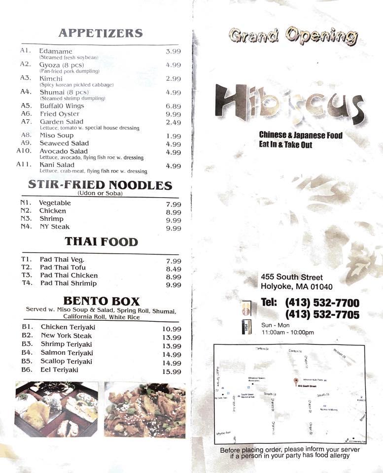 Menu at Hibiscus restaurant, Holyoke