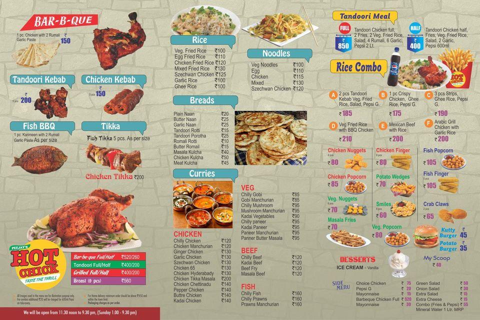 Menu at Peejay's Hot Chick, Pala