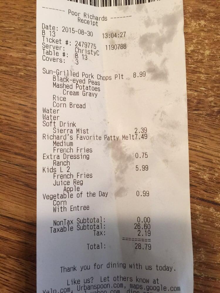Menu at Poor Richard's Cafe, Plano
