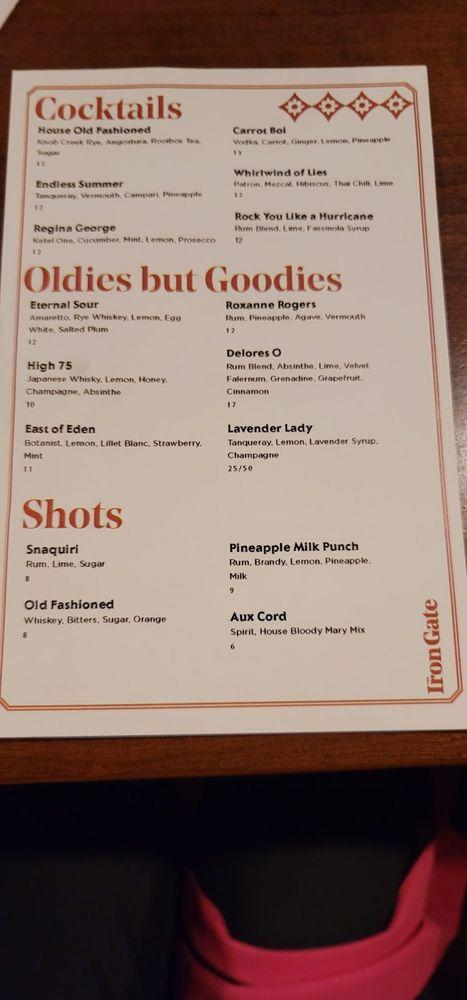 Menu at The Iron Gate pub & bar, Wyandotte