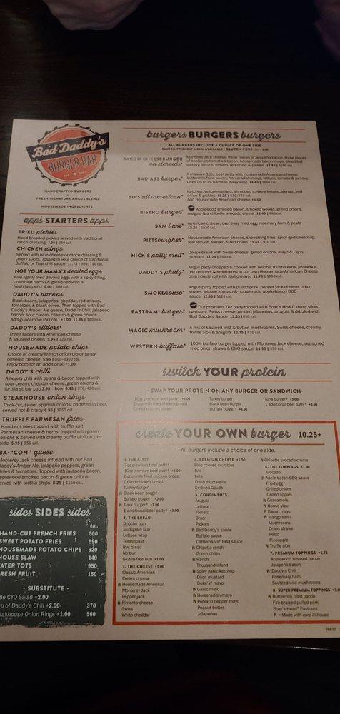 Menu at Bad Daddy's Burger Bar, Summerville