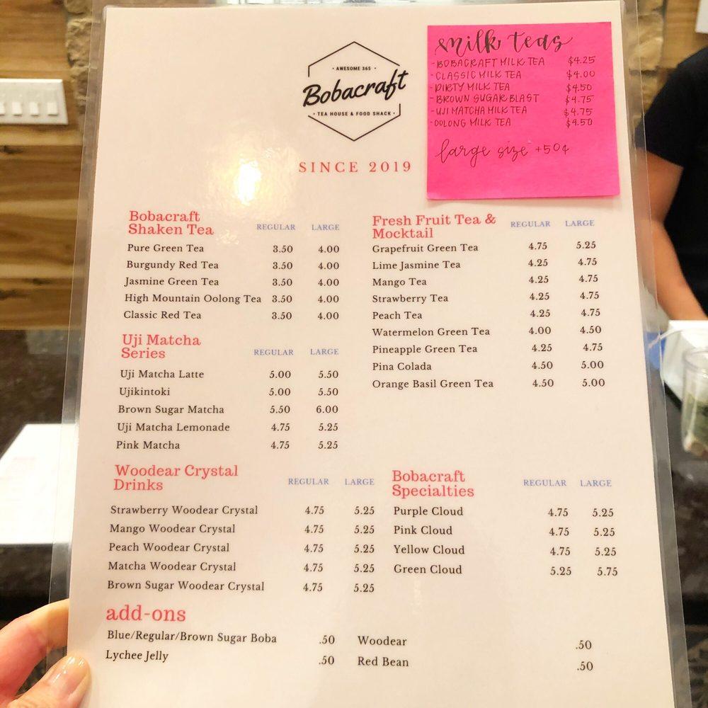 Menu at Bobacraft cafe, Alhambra