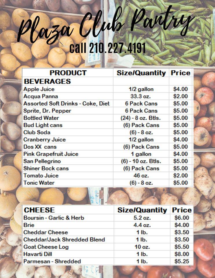 Menu at Centre Club, San Antonio