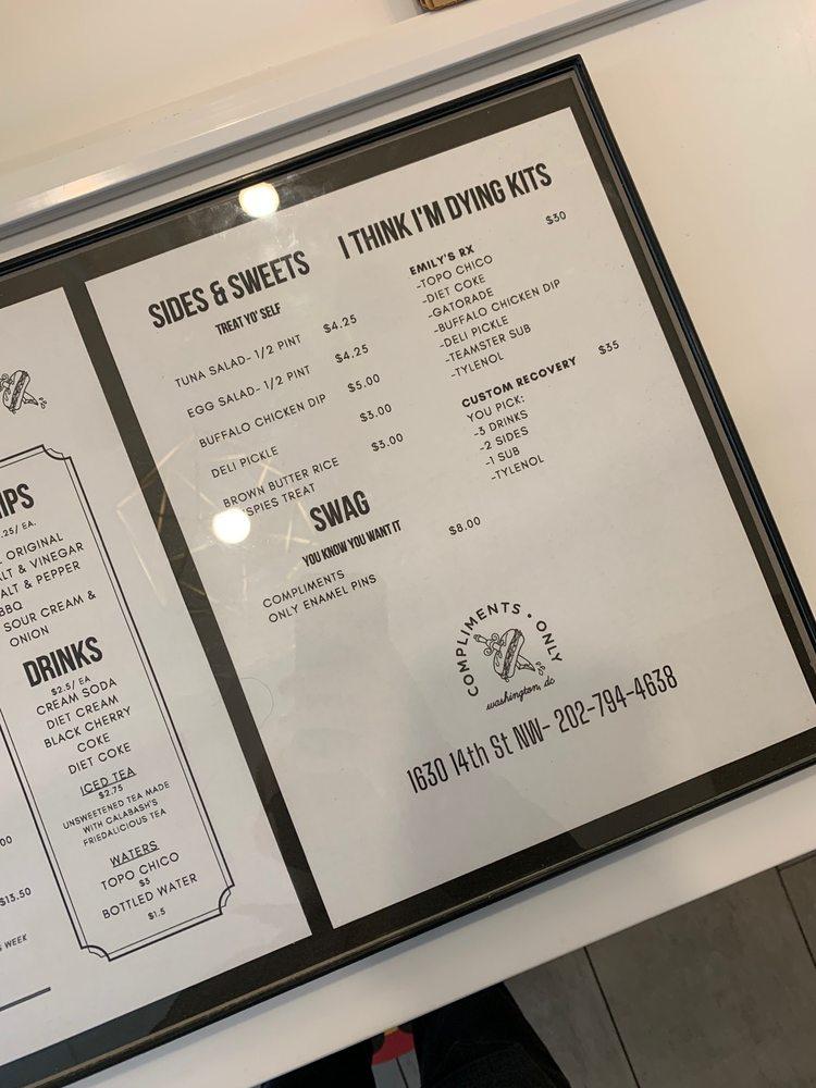 Menu at Compliments Only, Washington
