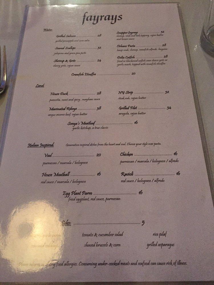 Menu at Fayrays restaurant, El Dorado