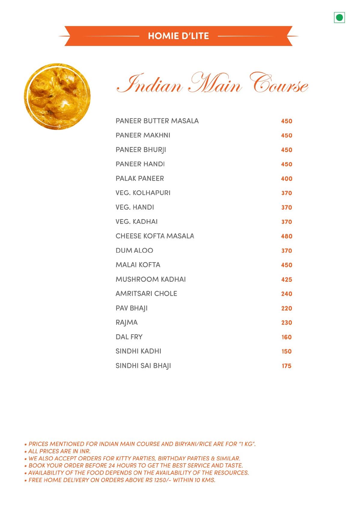 Menu at Homie Dlite, Vadodara