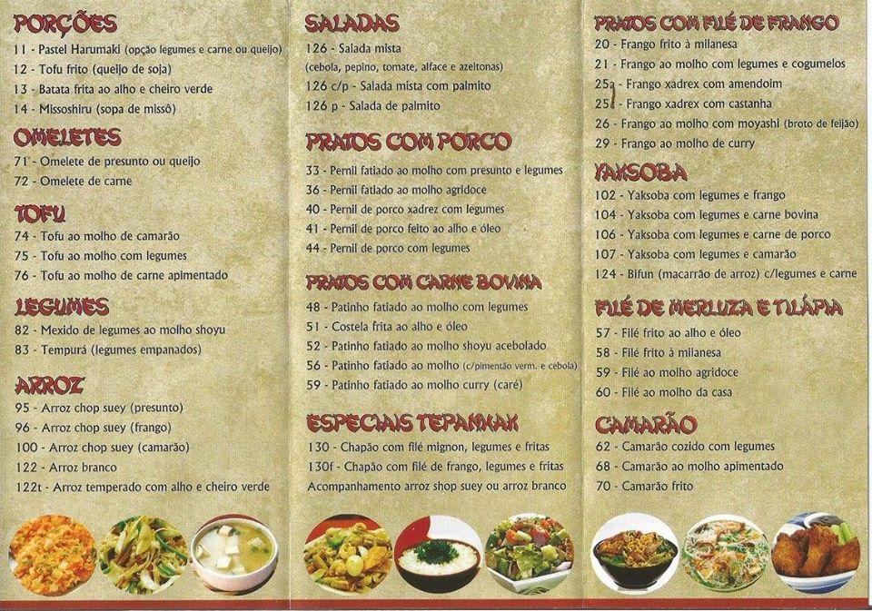 Menu at Teppanyaki Restaurante, Arapongas