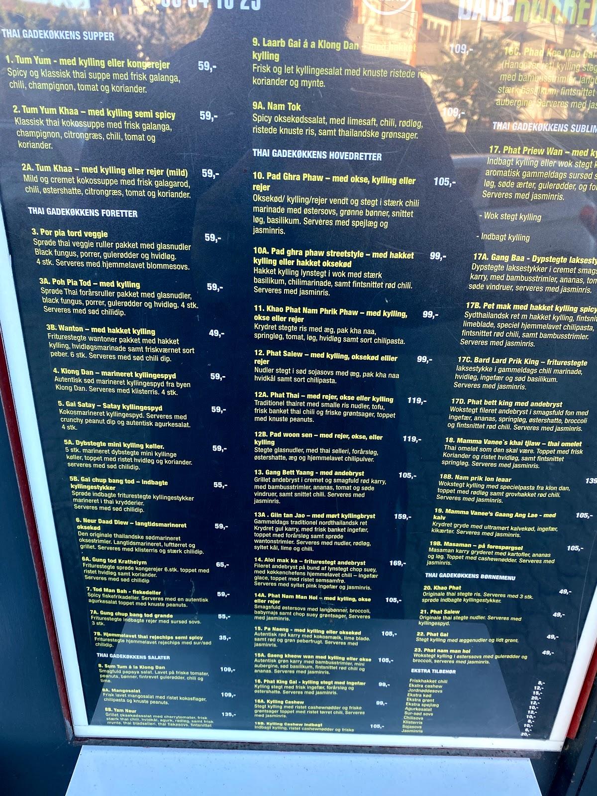 Menu au Thai Gade Køkken restaurant, Måløv