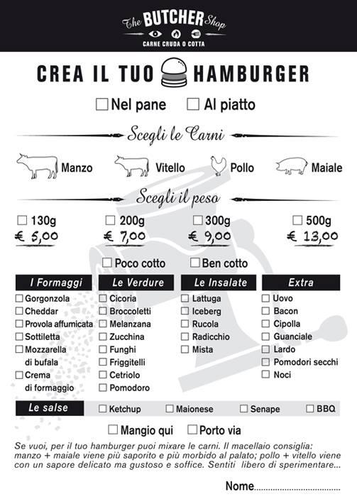 Menu at The Butcher shop restaurant, Rome, Via Nomentana