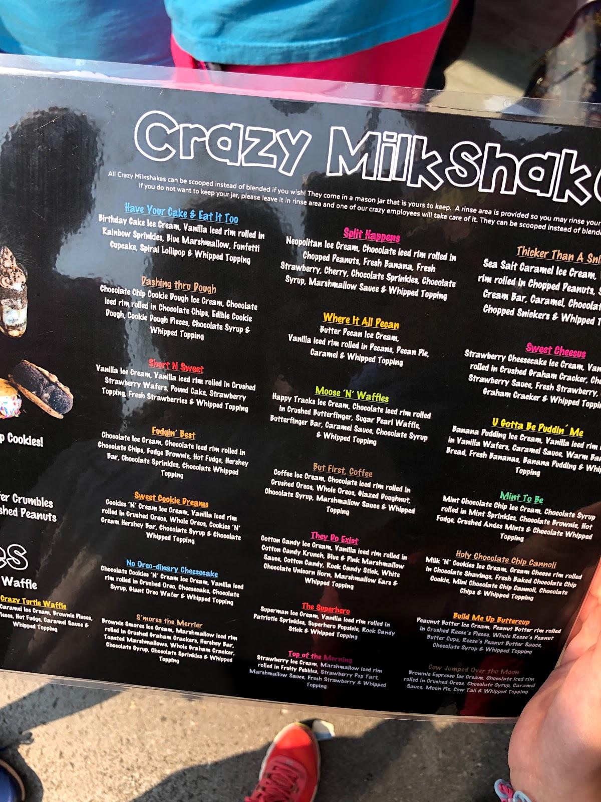 Menu at The Crazy Mason Milkshake Bar Gatlinburg, Gatlinburg