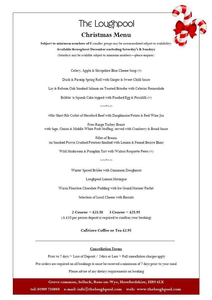 Menu at The Loughpool restaurant, United Kingdom
