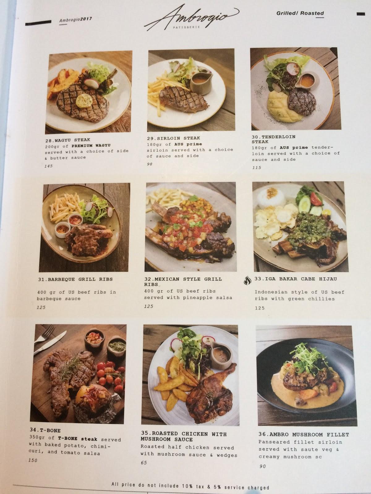 Menu at Ambrogio Patisserie cafe, Bandung