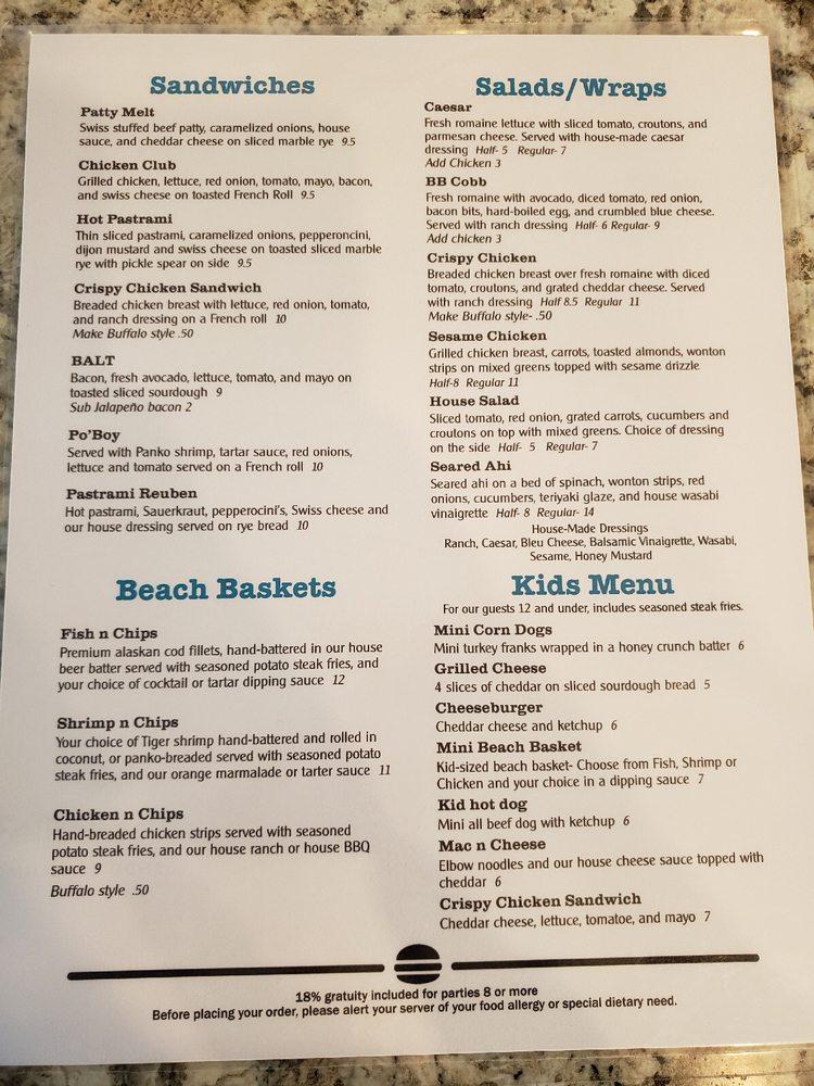 Menu at Beach Burger restaurant, Morro Bay