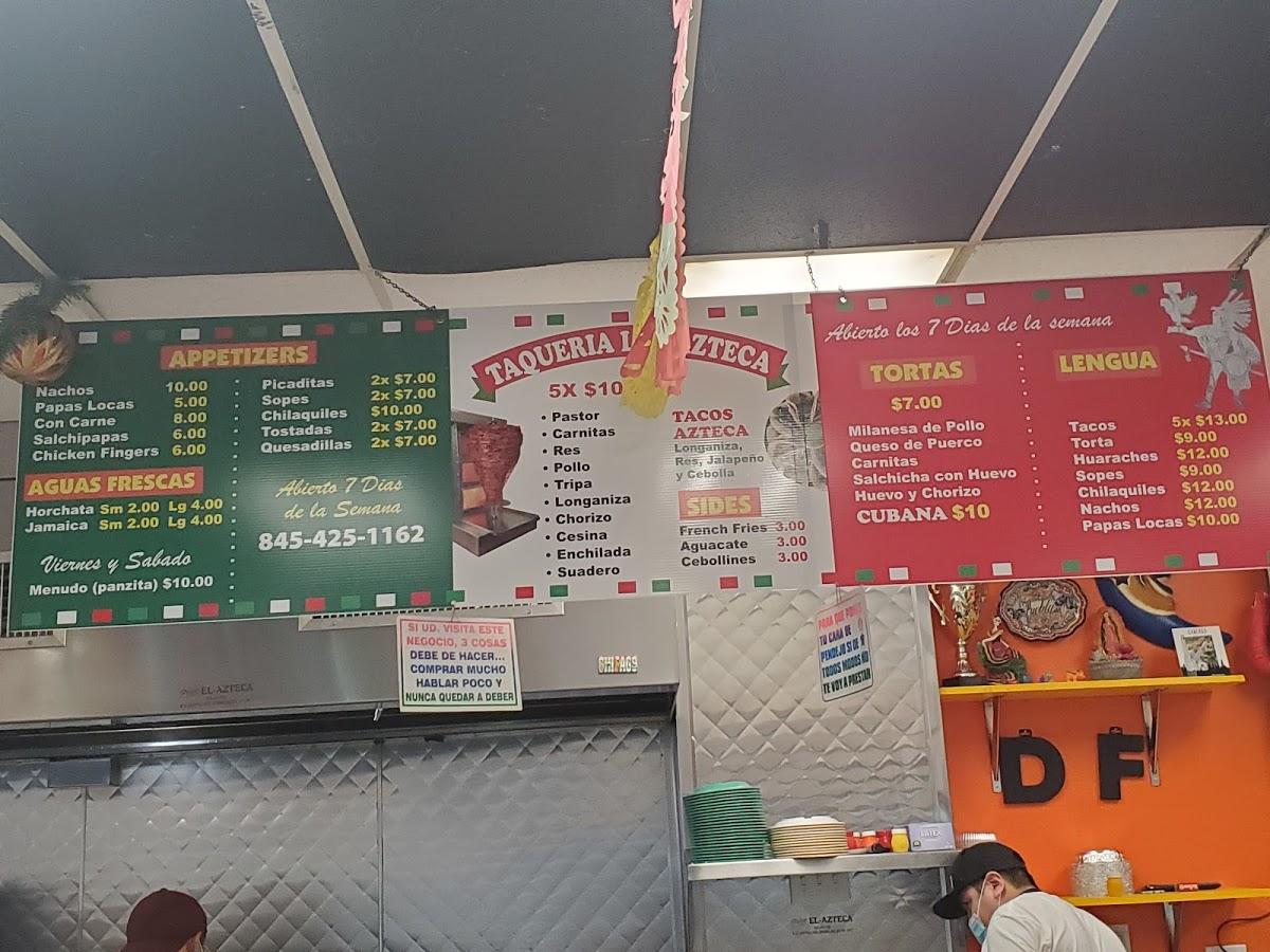 Carta del restaurante El Azteca, Spring Valley
