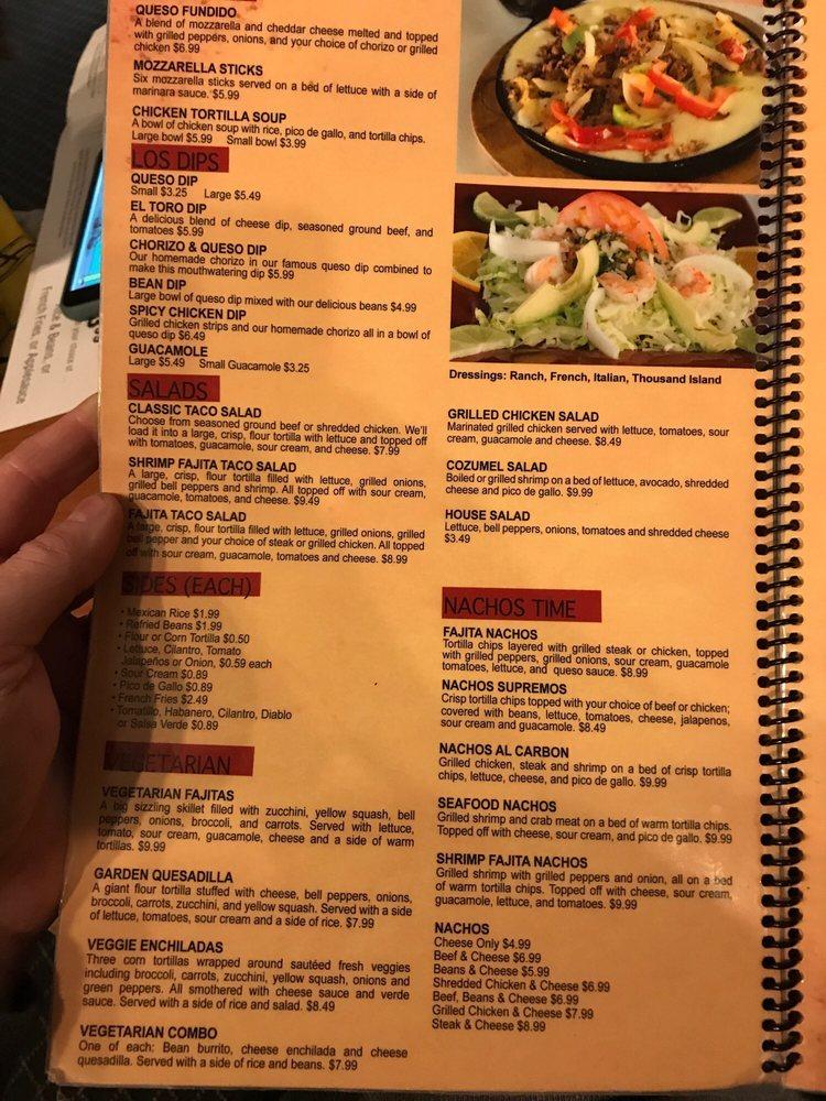 Menu at El Toro restaurant, Brownsburg, E Main St