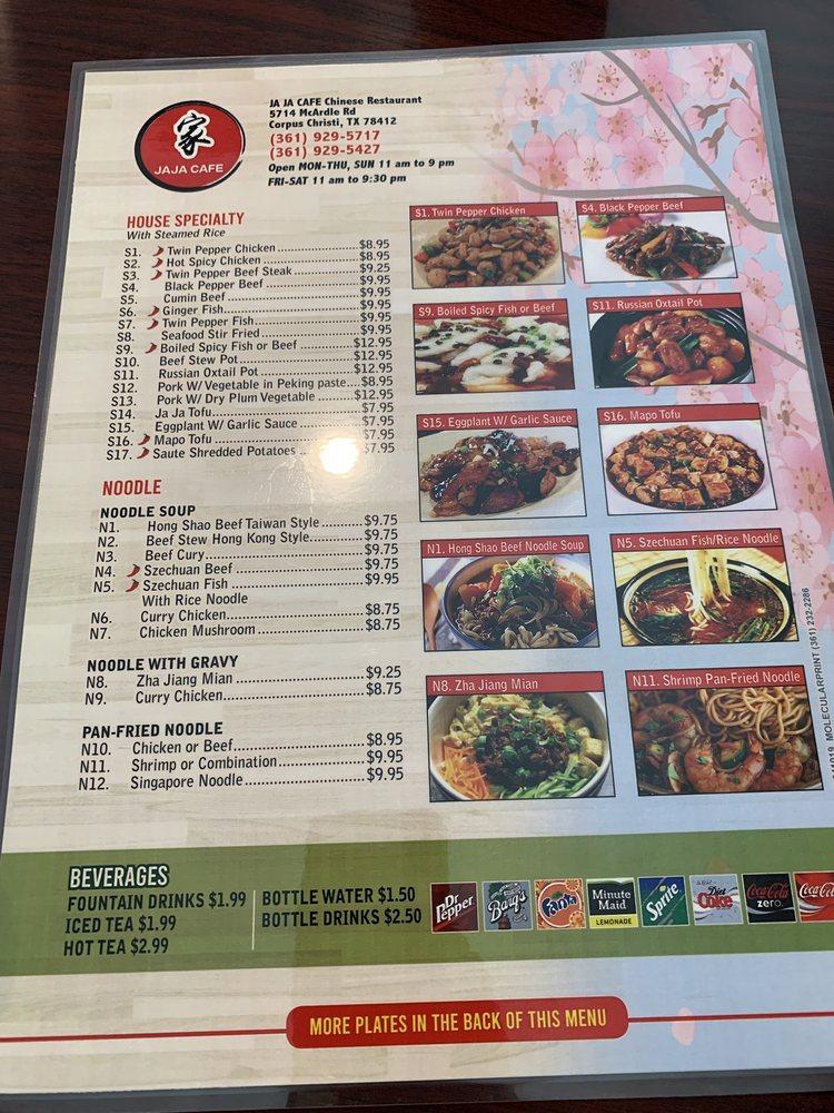 Menu at JaJa Cafe, Corpus Christi