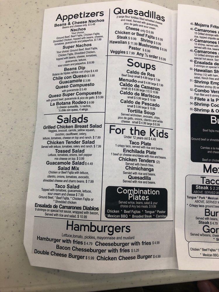 Menu at New Rodeo Mexican Grill restaurant, Gatesville, 309 TX-36
