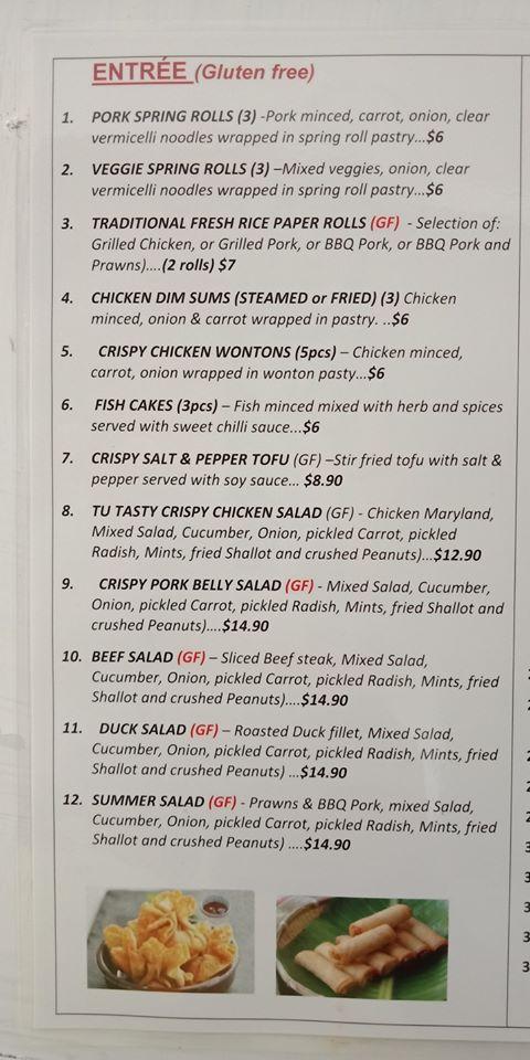 Menu at Pho house traditional Vietnamese food restaurant, Berserker