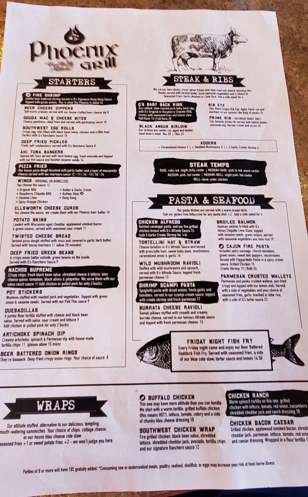 Menu at Phoenix Grill & Event Center pub & bar, Baldwin, 10th Ave