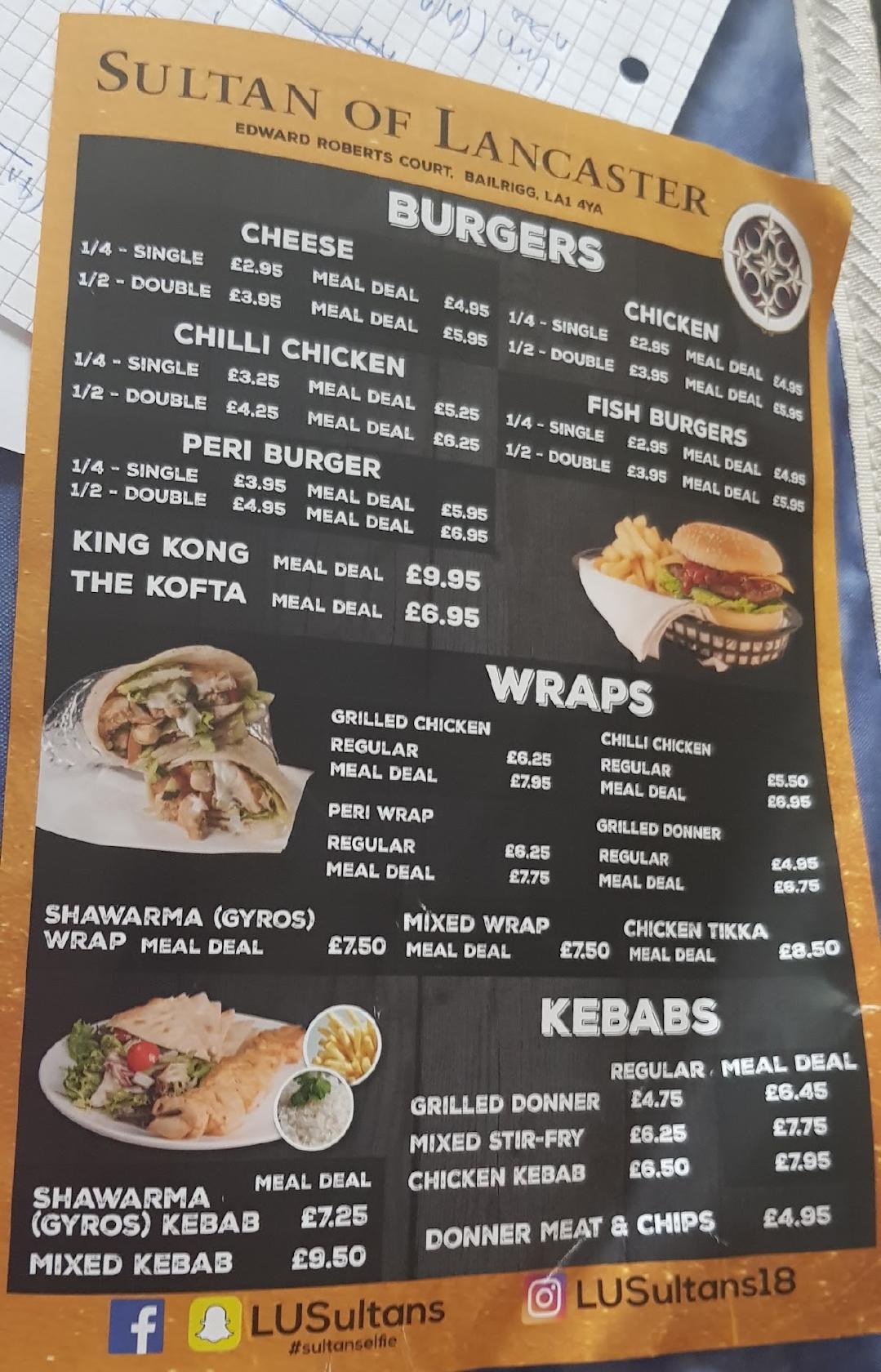 Menu at Sultan of Lancaster Experience restaurant, Lancaster, Lancaster ...