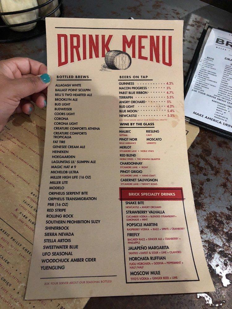 Menu at The Brick pizzeria, Macon