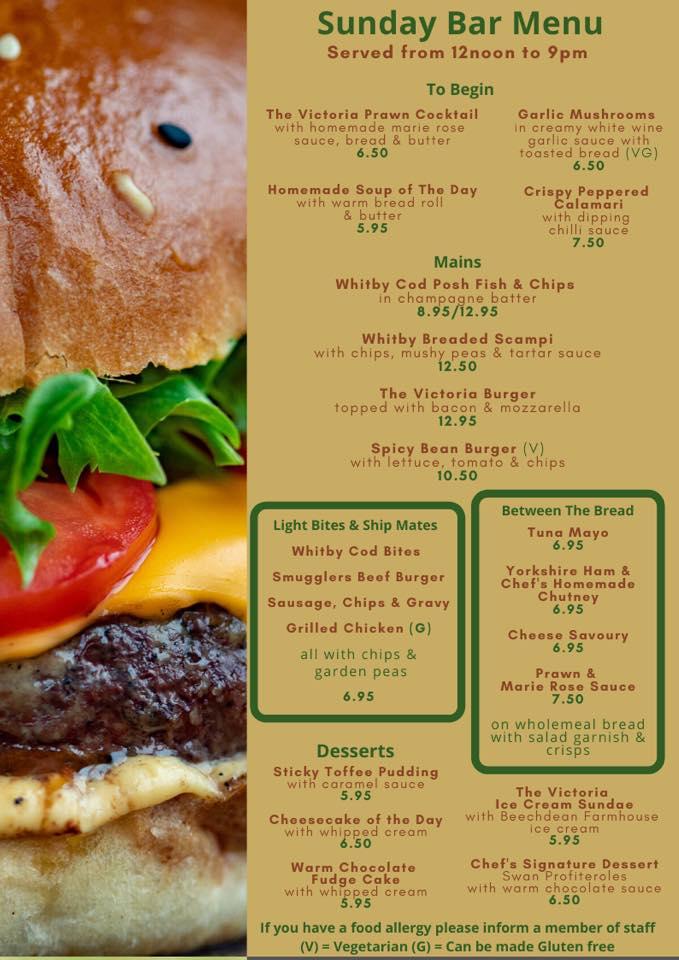 Menu at The Victoria Hotel, Robin Hood's Bay Whitby restaurant, Robin ...
