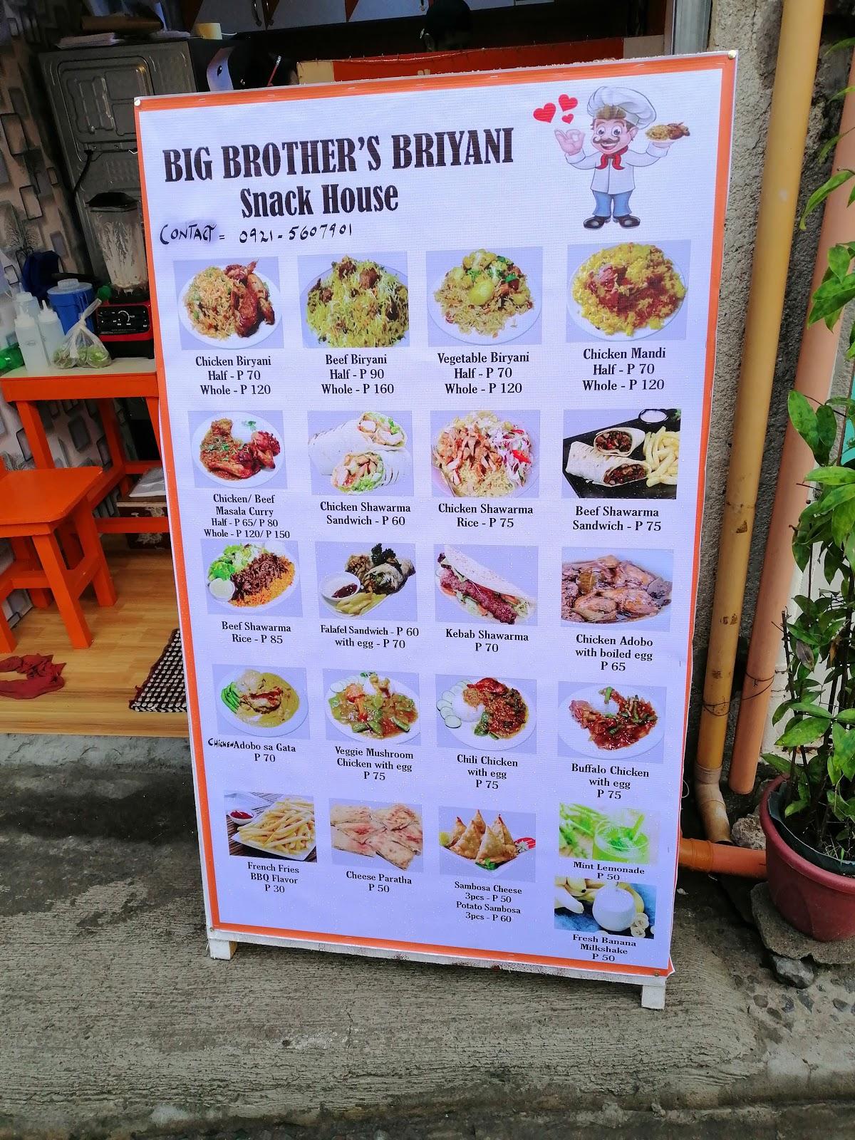 Menu at Big Brother's Restaurant, Baguio