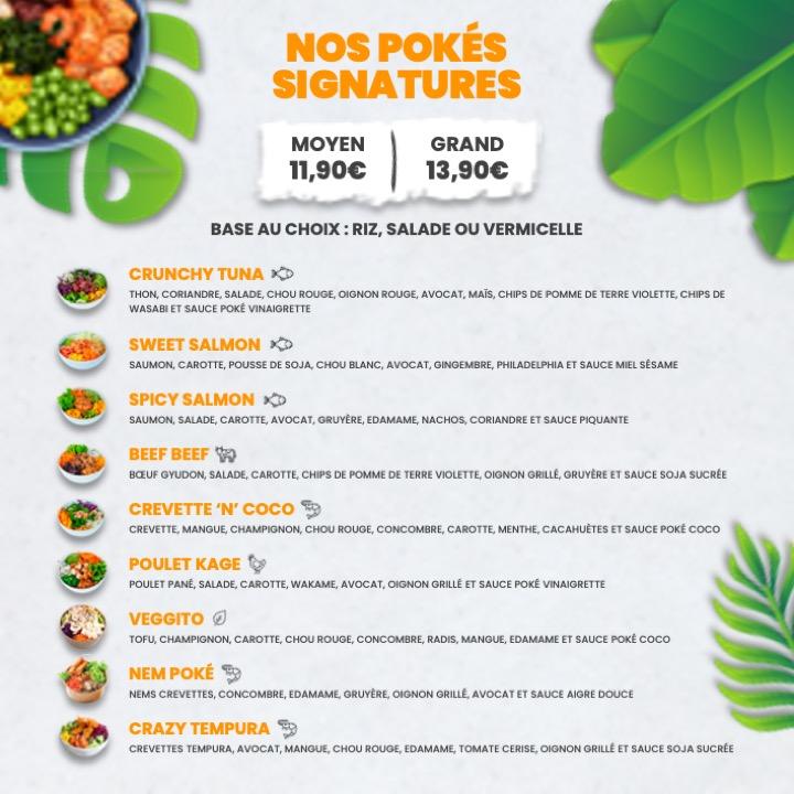 Menu au Bubble Poké restaurant, Pontoise