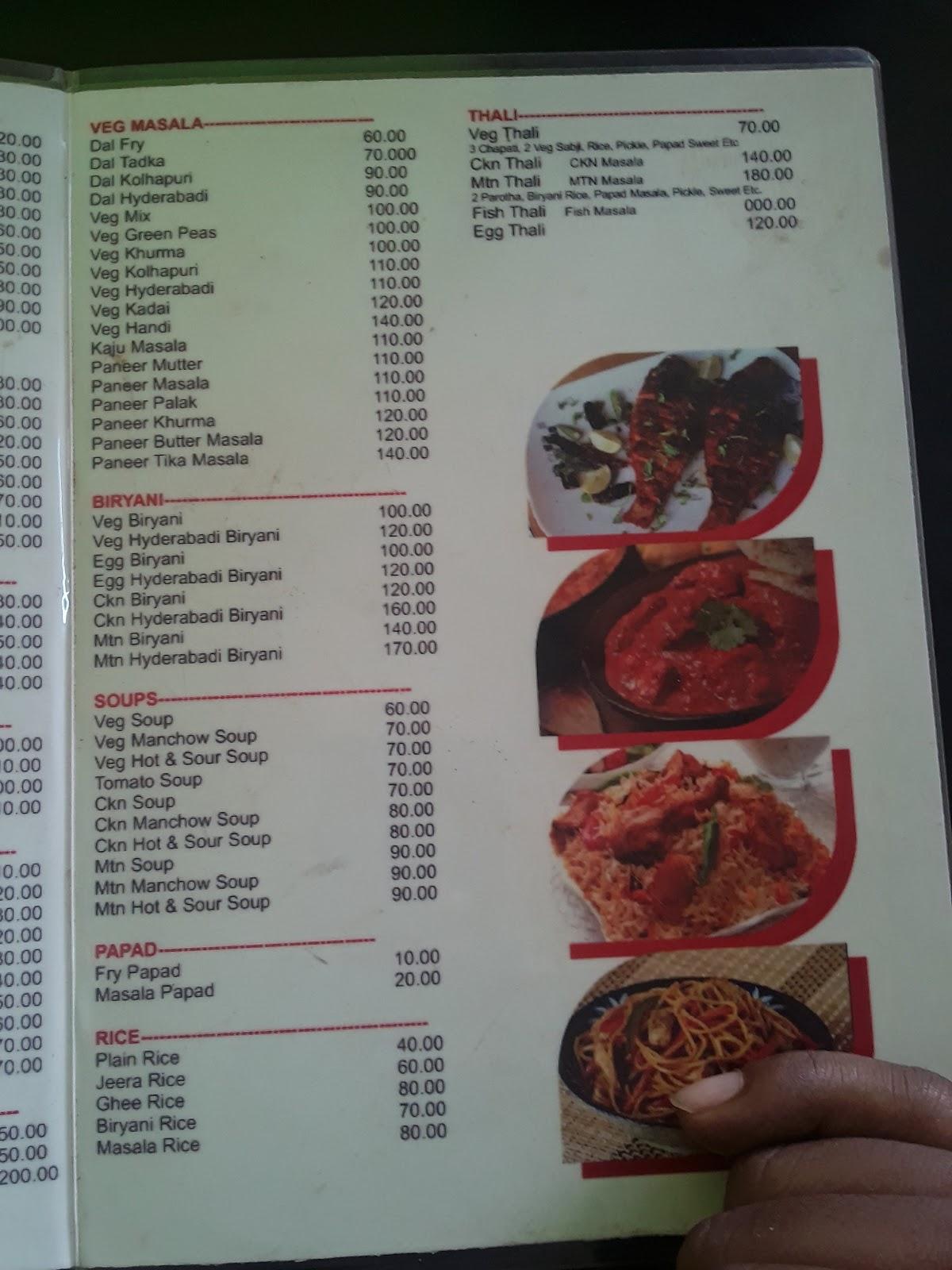 Menu at Hotel Taj, Sirsi