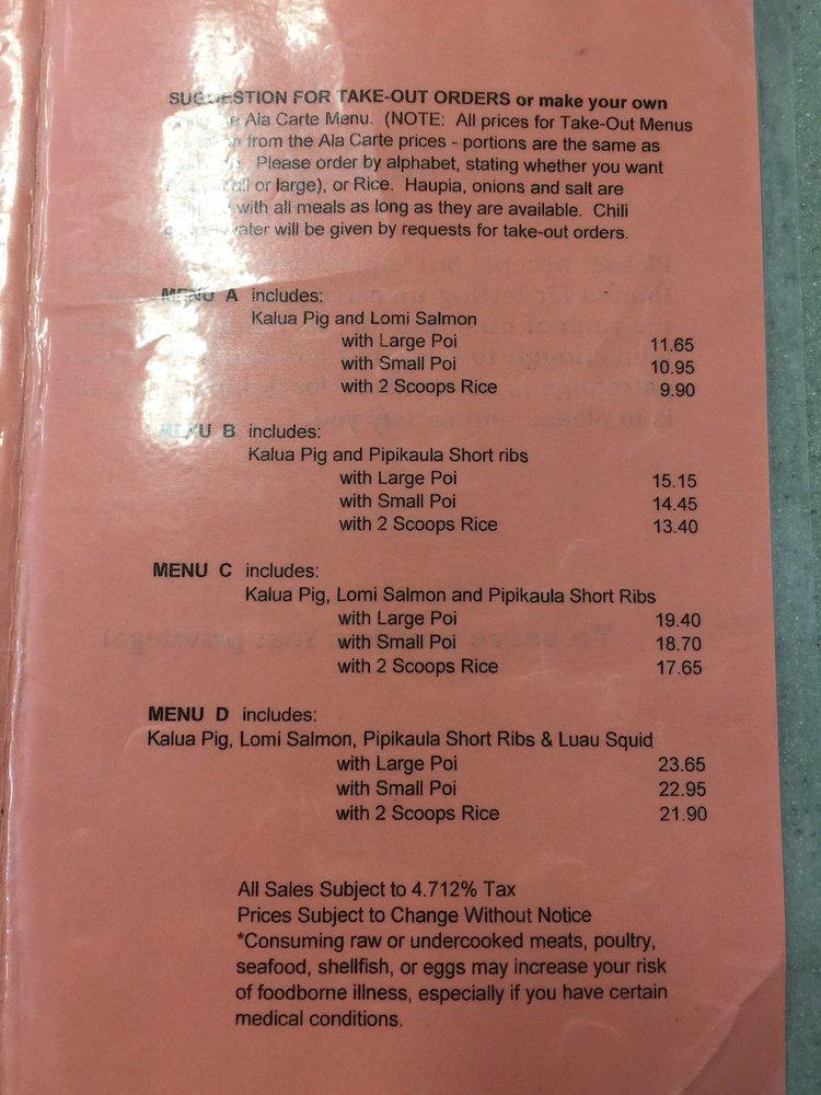 Menu at Helena's Hawaiian Food restaurant, Honolulu
