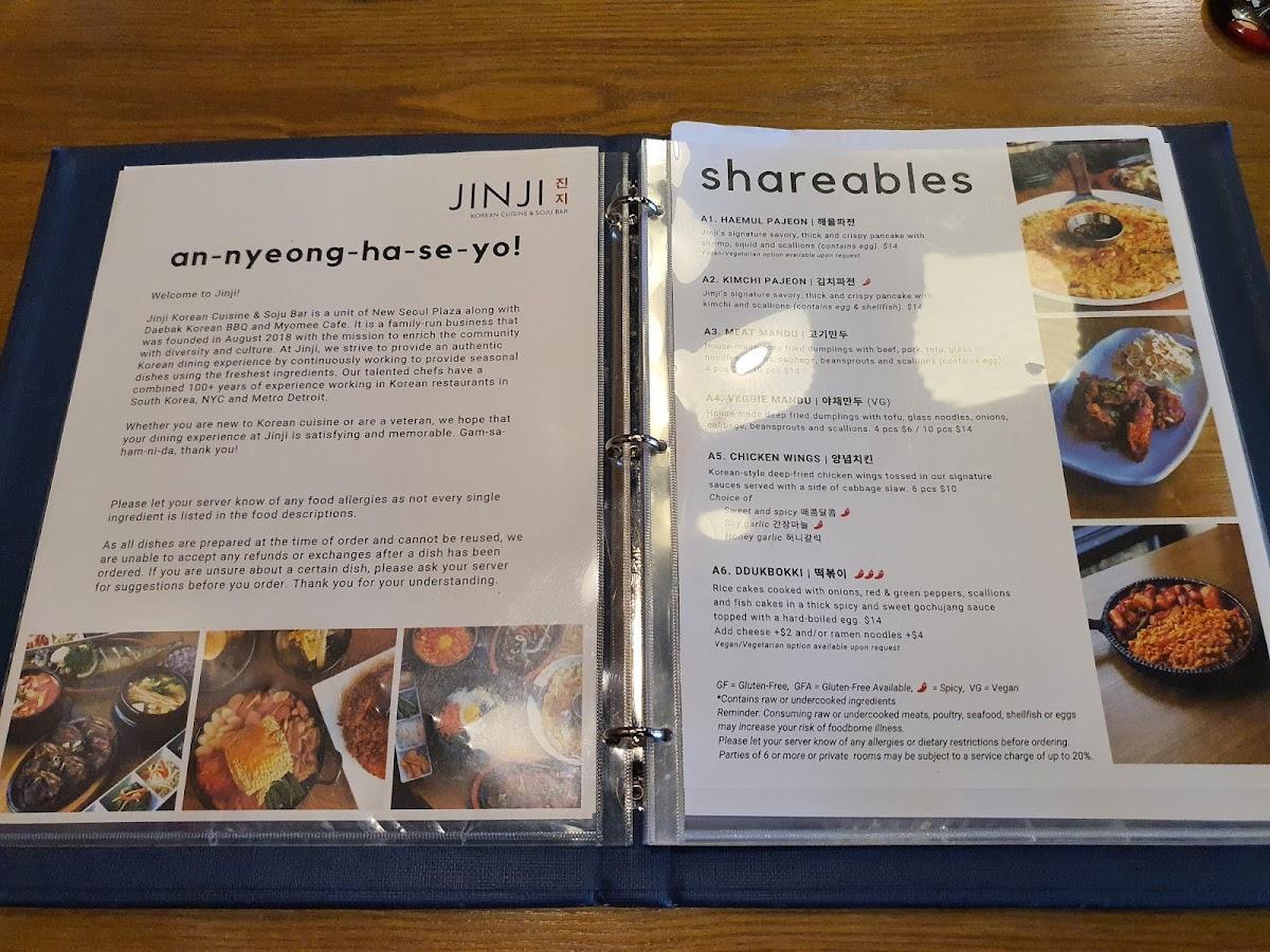 Menu at JINJI Korean Cuisine & Soju Bar, Southfield
